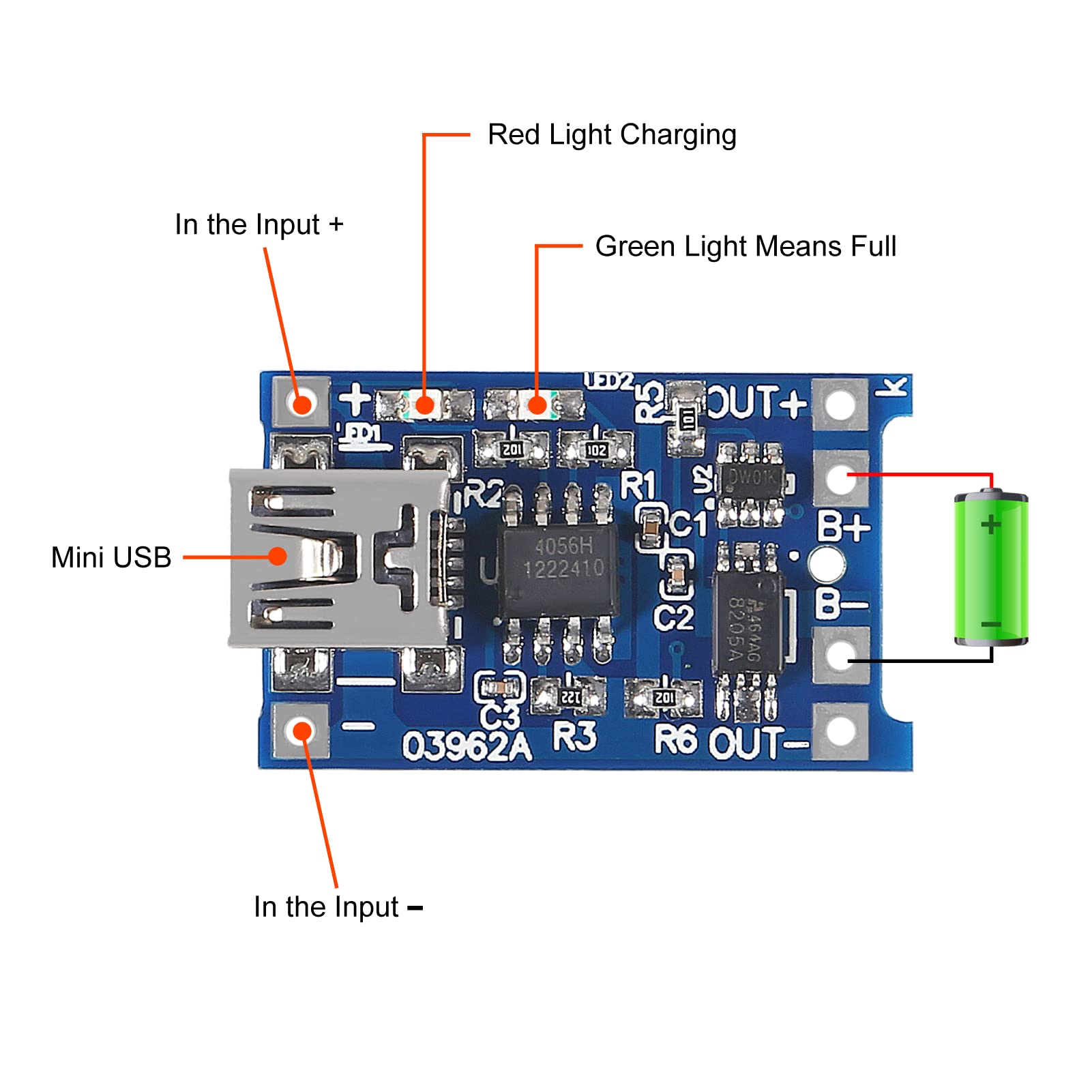 20pcs 18650 Lithium Battery Charging Board TP4056 Mini USB Charging Board 5V 1A with Battery Protection Dual Functions TP4056 Lithium Battery Charge Module