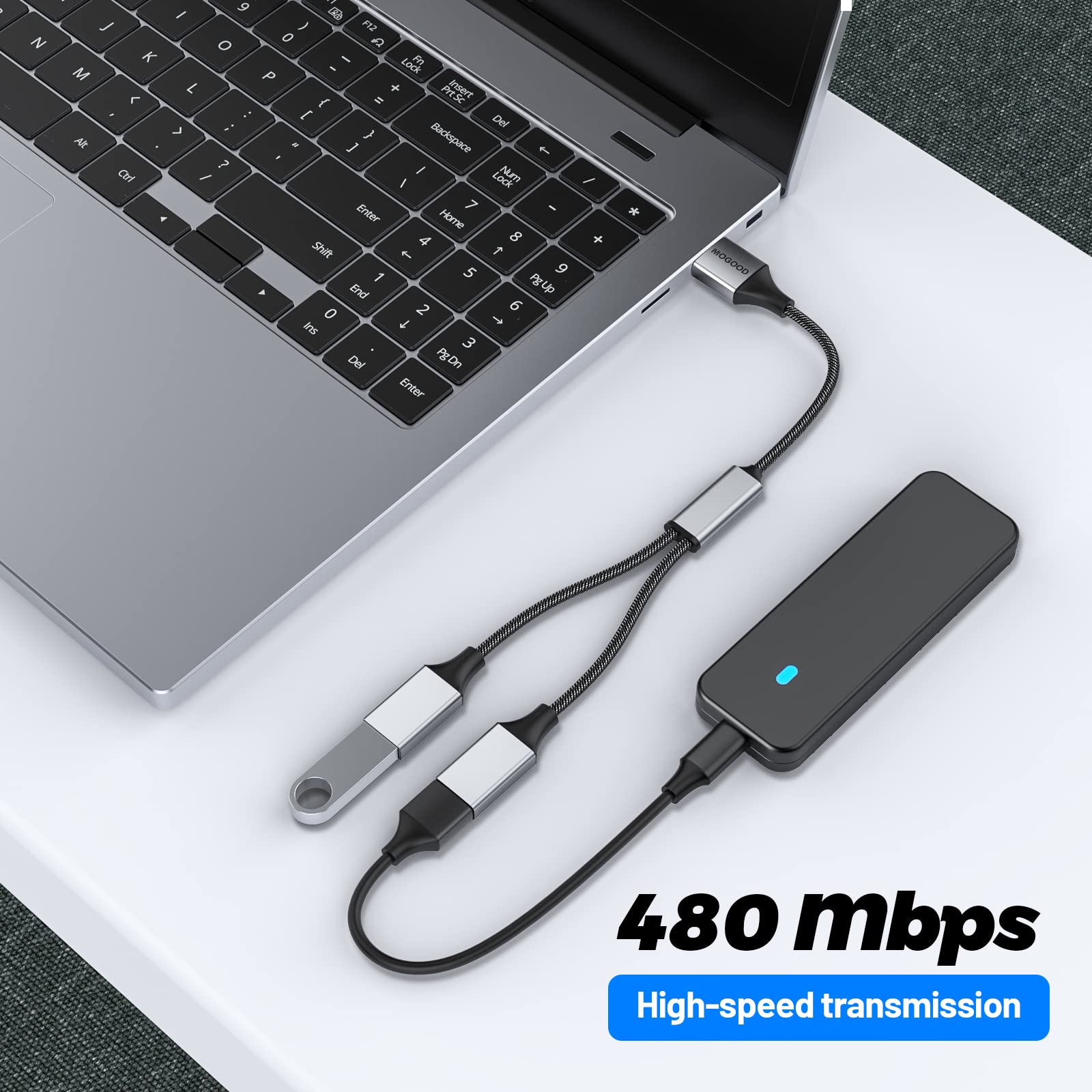 MOGOOD USB Splitter Cable USB y Splitter Adapter Dual USB 2.0 Power Cord Extension for Charging/Data Transfer/Laptop/Mac/Car