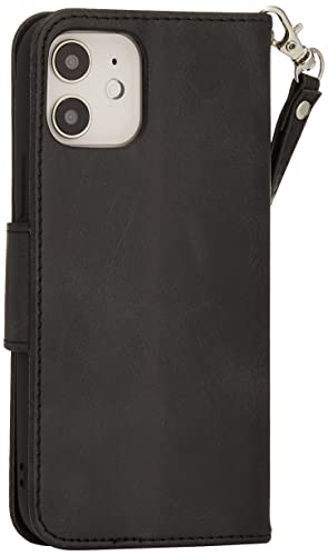 Glow Co., Ltd. iPhone 12 Notebook Type Case with Strap, Black, Tempered Glass & Stylus Pen Included 407-1-03