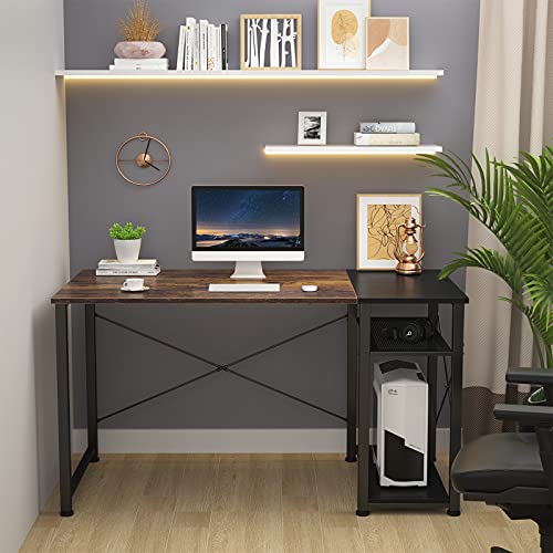 Foxemart Computer Desk 47 Inch Home Office Desk Industrial Sturdy Writing Table with Storage Shelves Modern Simple Style PC Desk for Home Office Study Room Workstation, Rustic Brown and Black