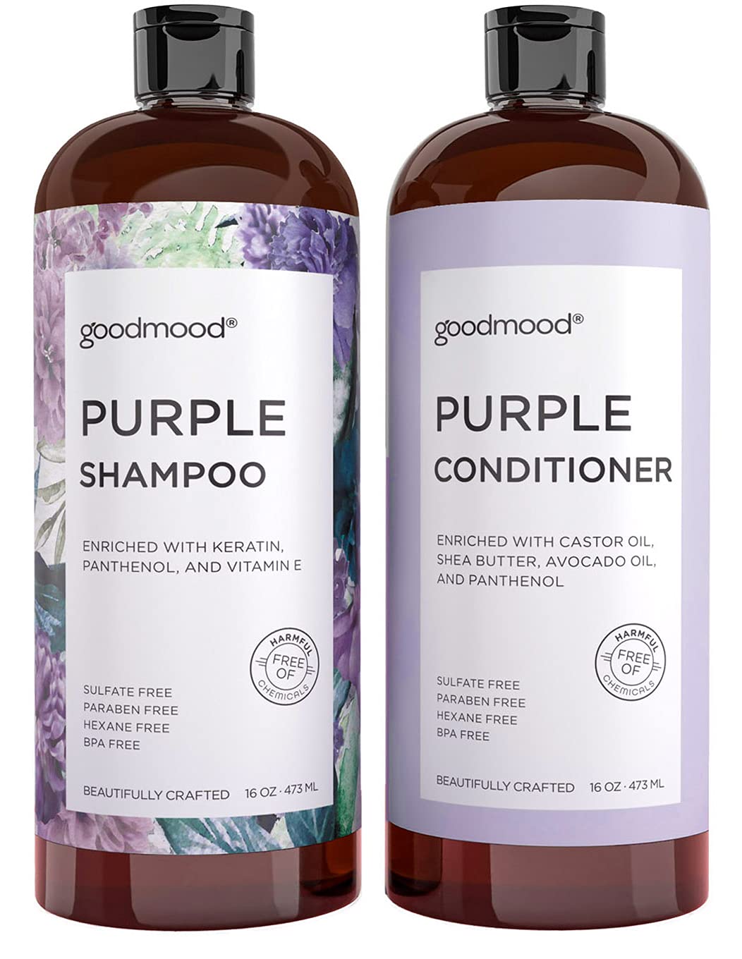GoodMood Purple Shampoo and Conditioner Set For Blonde, Gray, Platinum Hair & Color Treated Hair, Paraben Free, 2x16oz