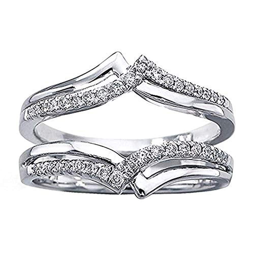 14k White Gold Plated 1/4ct Round Diamond Ring Double-Row Enhancer Wedding Ring Wrap Guard for Women