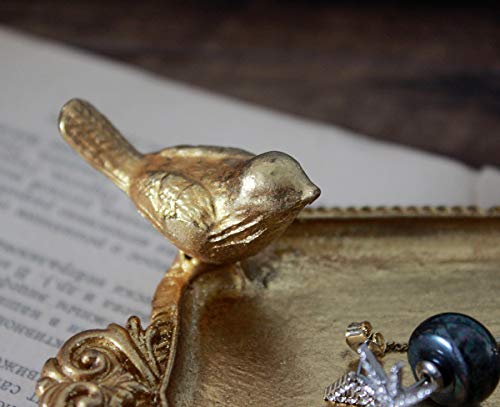 Funly mee Antique Trinket Dish Vintage Golden Metal Jewelry Tray with Bird, Ring Holder