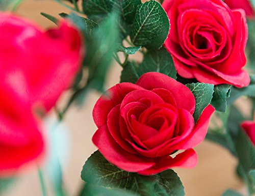4 Pack 32FT Red Flower Garland Rose Flower Banners Artificial Aesthetic Flowers for Wedding Arch Party Garden Craft Room Décor(Red)