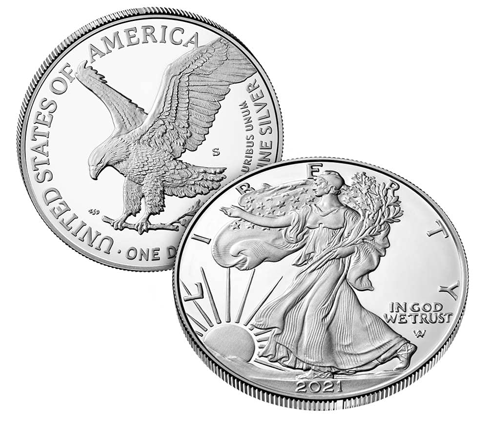 2021 S American Silver Eagle Type 2 Eagle Landing Reverse 1 Ounce Coin in OGP with CoA Dollar Proof US Mint