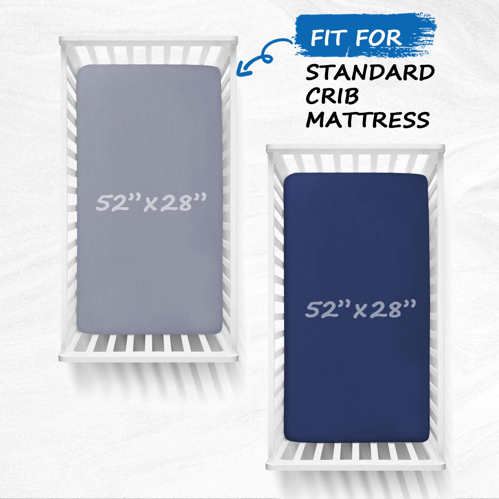 Crib Sheets for Boys,2 Pack Fitted Crib Sheet Set, Soft Microfiber Baby Sheets for Standard Crib and Toddler Mattresses, 28''x52'',Grey and Navy