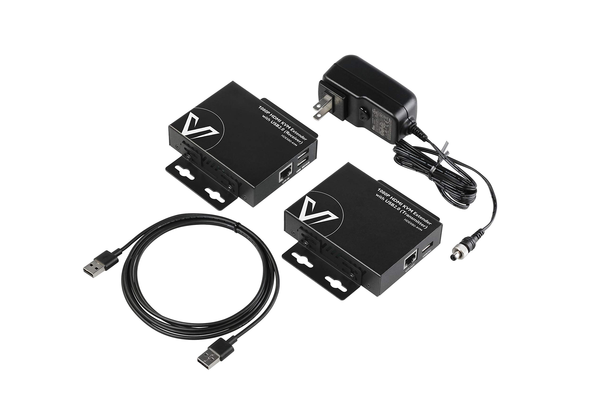 AV Access HDMI KVM USB Extender Over Cat5e/6/6a/7 260ft/80M, 2 USB 2.0 Ports, Zero-Latency, Plug and Play, PoE, No Driver, Supports All Operating System, Keyboard and Mouse USB Over Ethernet