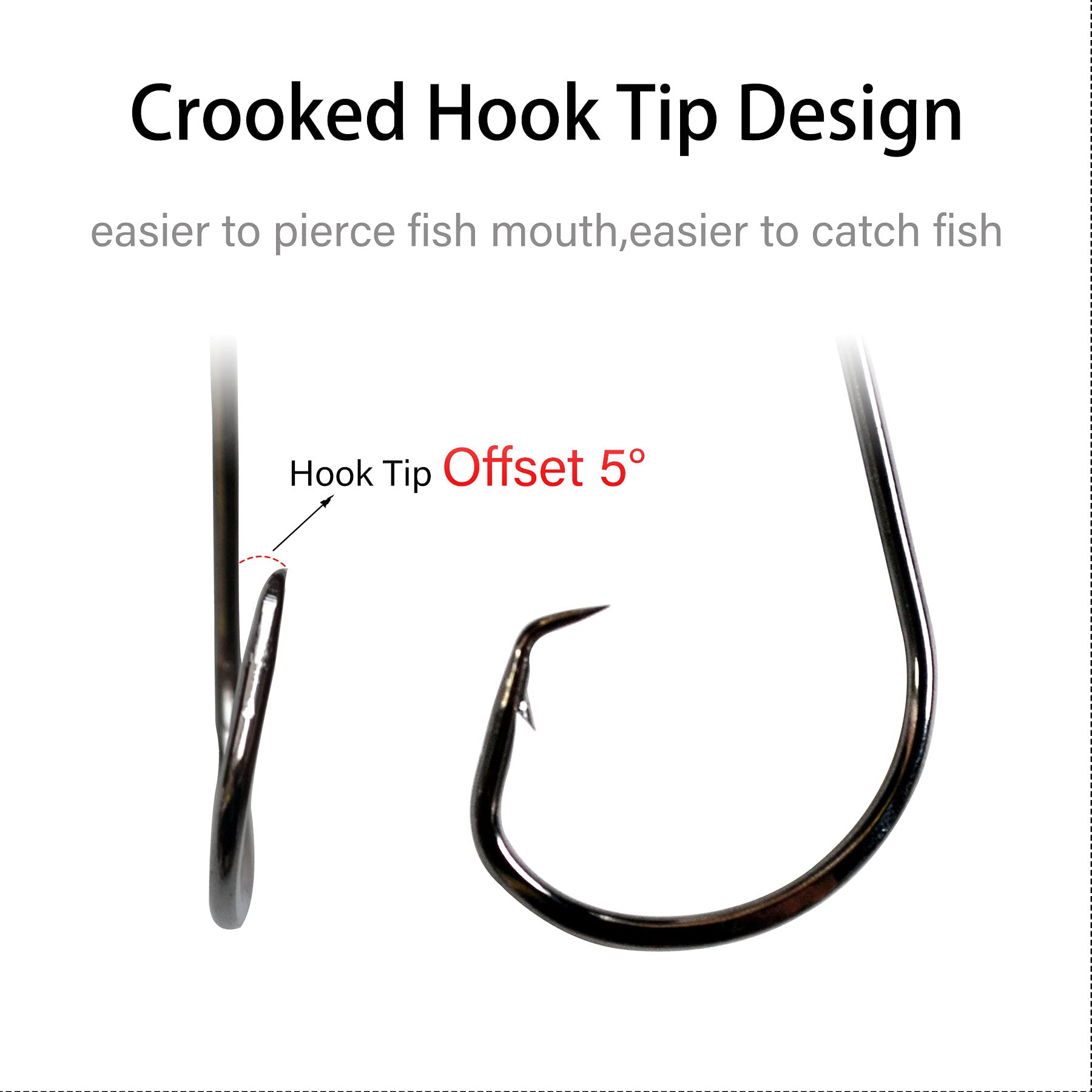 150pcs/box Circle Hooks 2X Strong Offset Octopus Catfish Bass Fishing Hooks High Carbon Steel Saltwater Customized Fishhook 8 Sizes Mixed with Tackle Box