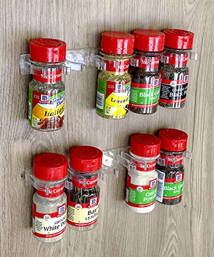 CAXXA 20 Clear Adhesive Spice Gripper Strip Clips, Spice Rack Dispenser, Kitchen Cabinet Holder, 4 Strips, Holds 20 Jars