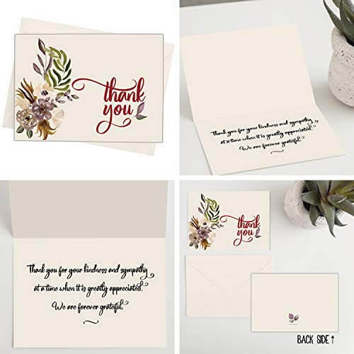 Floral Funeral Sympathy Bereavement Thank You Cards With Envelopes - Message Inside (25, Variety)