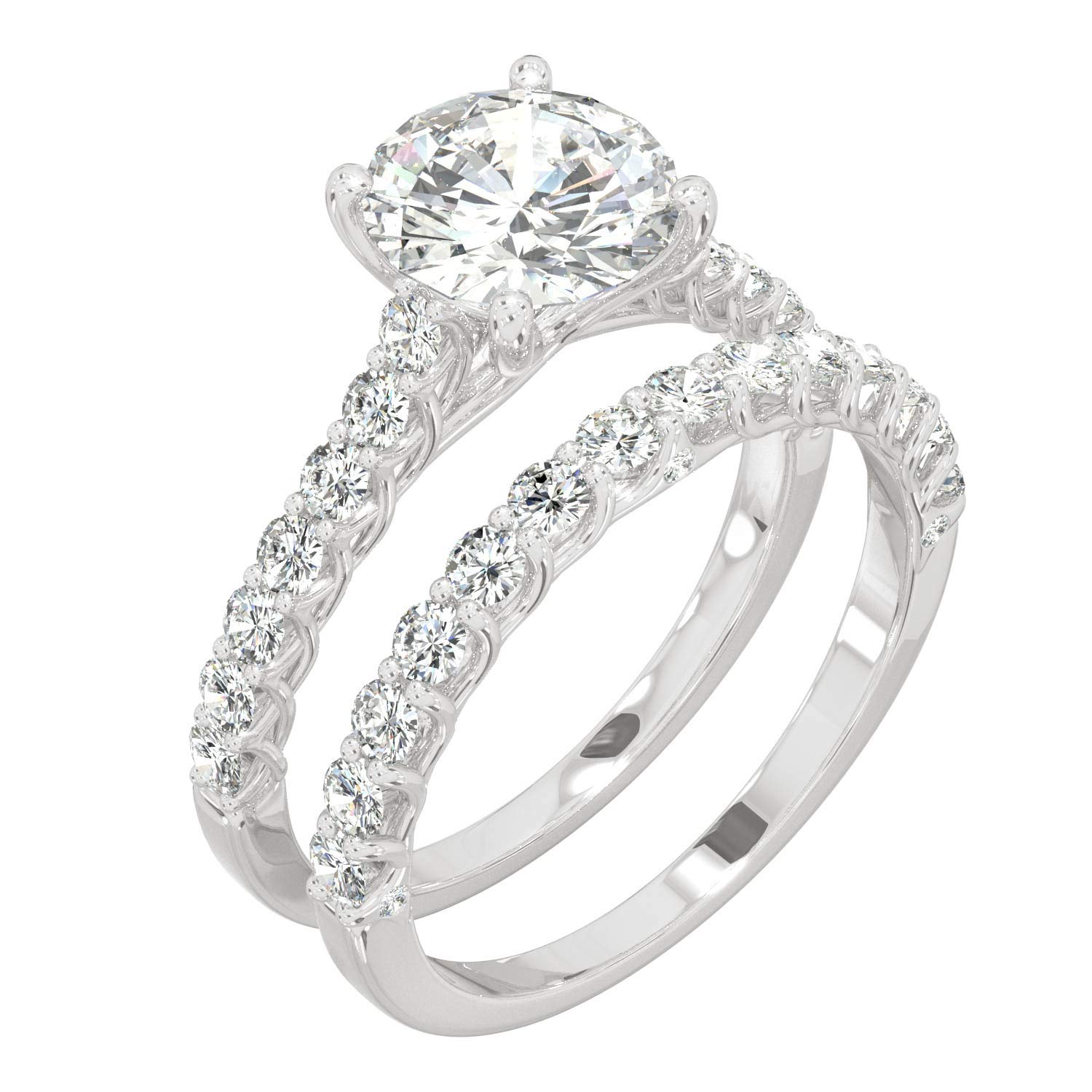 14K White Gold Moissanite by Charles & Colvard 7.5mm Round Bridal Set-size 4.5 2.37cttw DEW