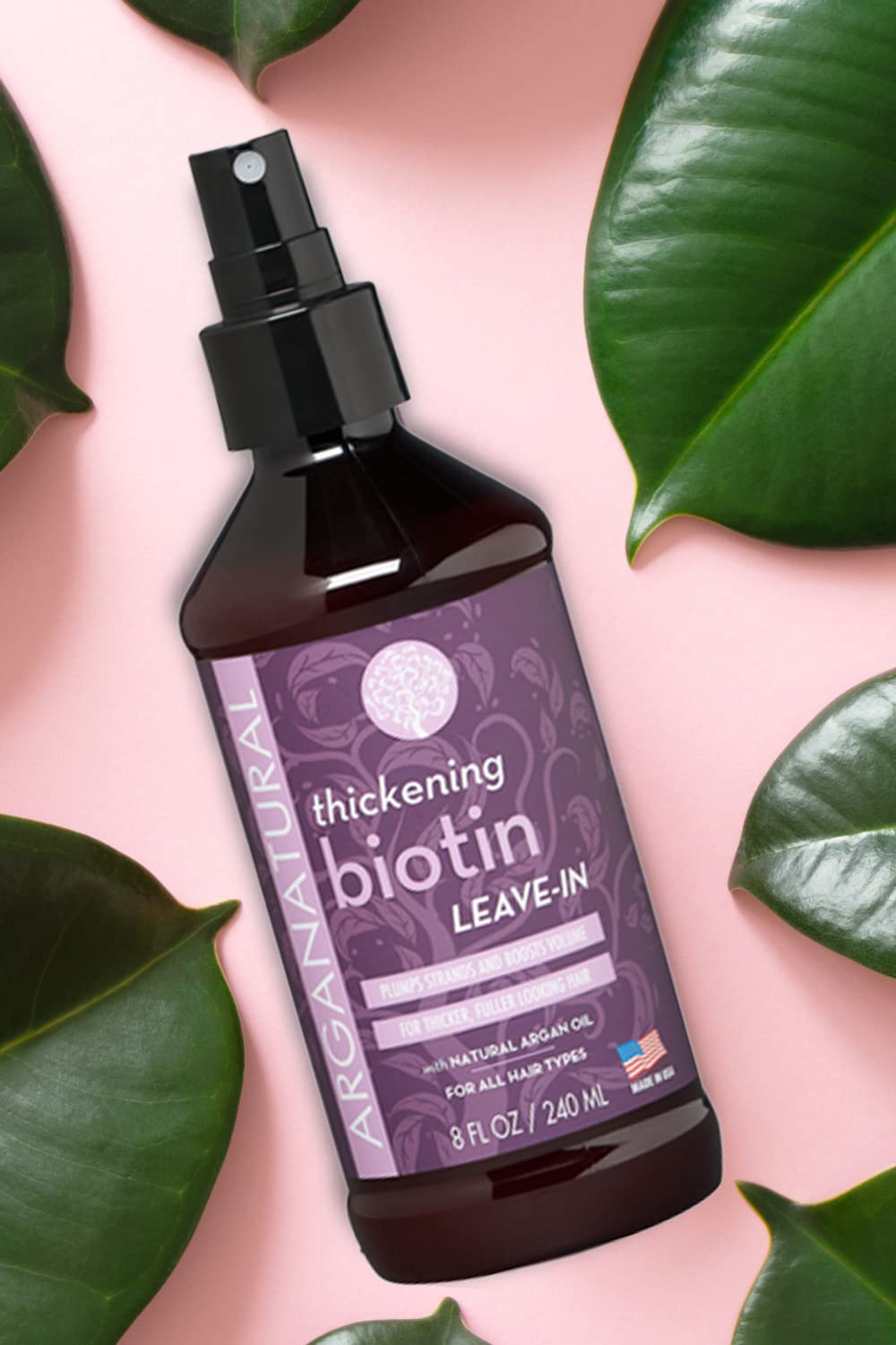Arganatural Hair Leave In Conditioner & Detangler with Thickening Biotin, 8 fl oz Spray Bottle, Helps Fortify Weak Thinning Hair