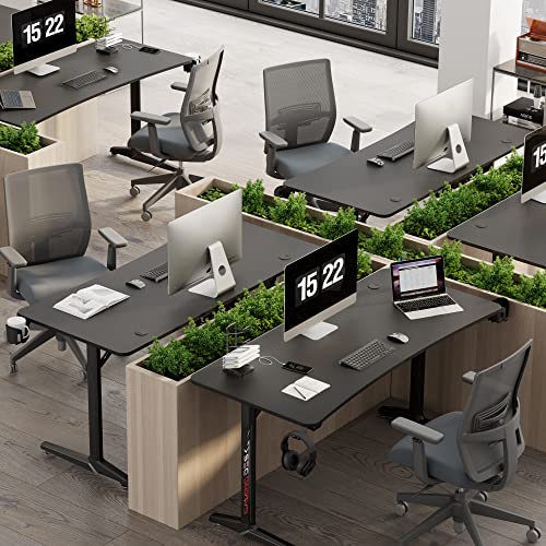 It's_Organized Gaming Desk, 60 Inch Computer Desk Carbon Fiber Surface Gamer Desk with Free Mouse pad, T-Shaped Professional Gaming Table with USB Gaming Rack, Cup Holder & Headphone Hooks, (Black)