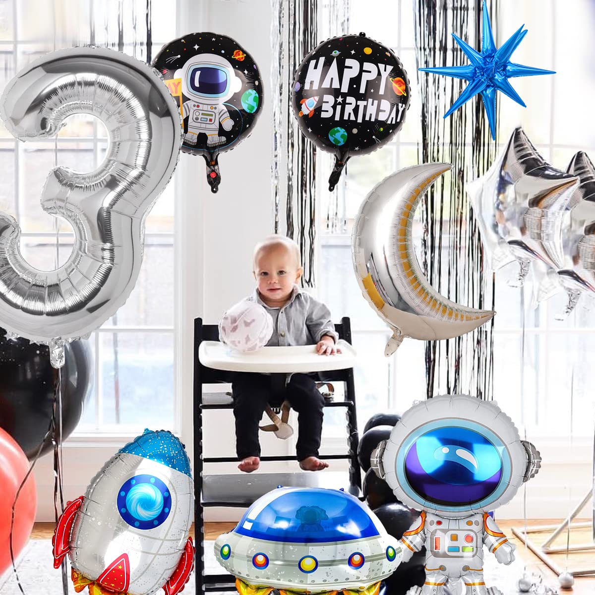 11Pcs Space Astronaut Birthday Party Balloons, Foil Balloons of Spaceman Rocket Moon Star for Outer Space Galaxy Theme Party Decorations (3)