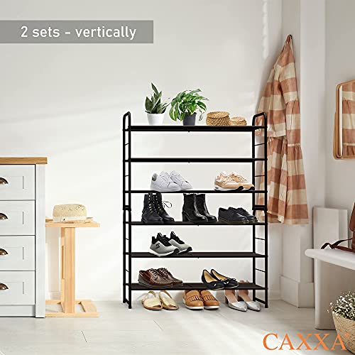 CAXXA Stackable and Expandable Shoe Rack, 3 Shelves Metal Wire Utility Rack, Bronze