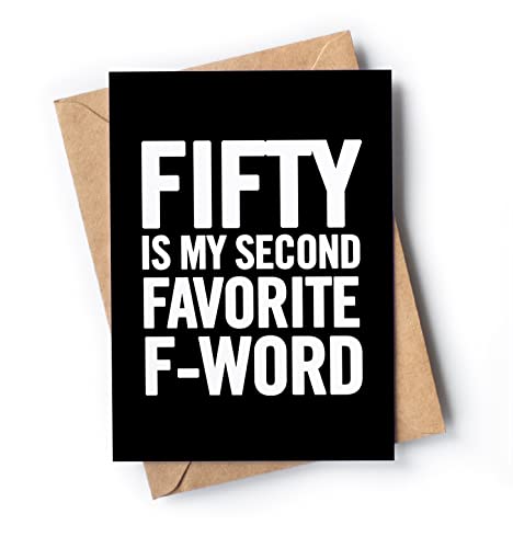 Funny 50th Birthday Card for men or women with envelope | Joke card for someone who is turning fifty years old | Original and unique present idea for family, friends or a co-worker.