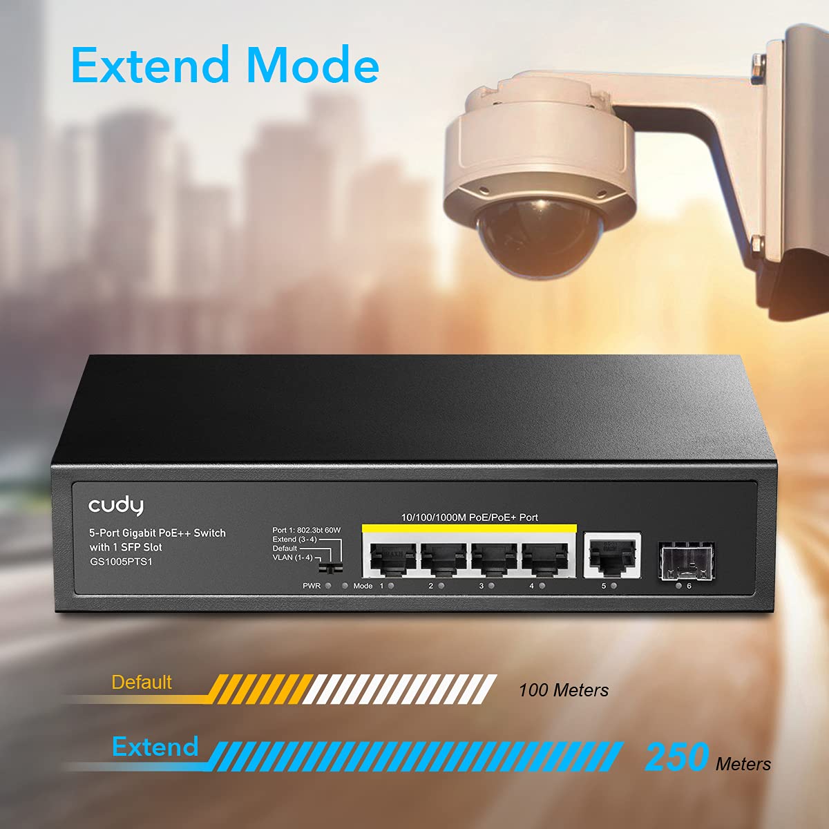 Cudy 5 Port 120W Gigabit PoE+ Switch, PoE Switch, 60 Watts Port 1, 4 PoE Ports, 802.3 at/AF, VLAN, Extension to 250 Meters, Not Support 802.3bt, GS1005PTS1