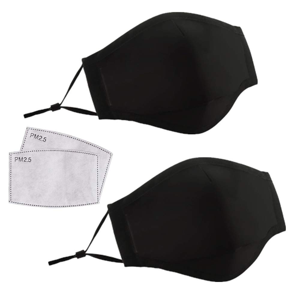 Suxgumoe Dust Mask, 2PCS Washable Reusable Cotton Anti Pollution PM2.5 Mask Face Mouth Mask with 2pcs Activated Carbon Filter