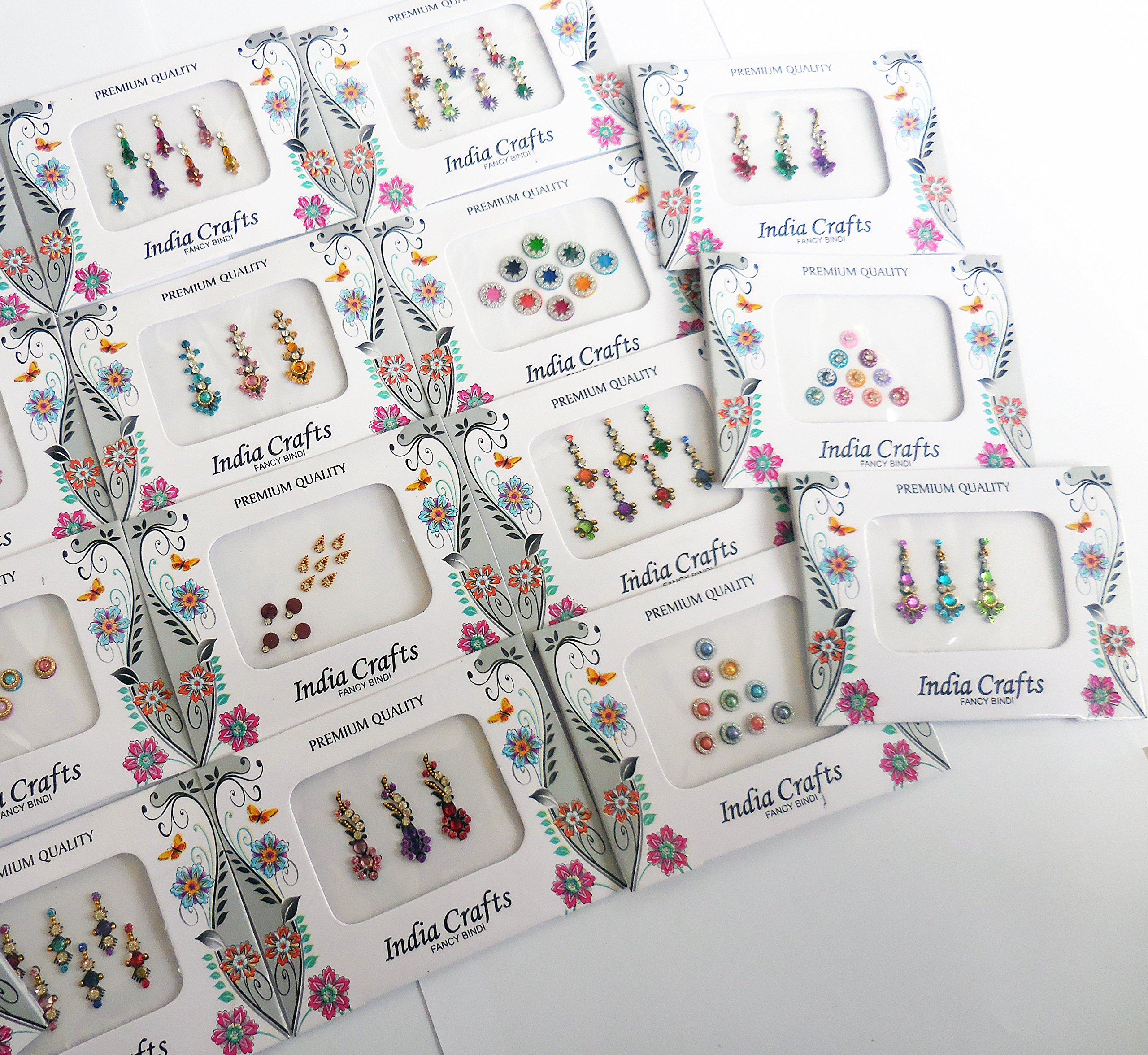 12 Combo Bindi Packs All in One- Multicolored Face Jewels Bindi Stickers Indian Forehead Tika