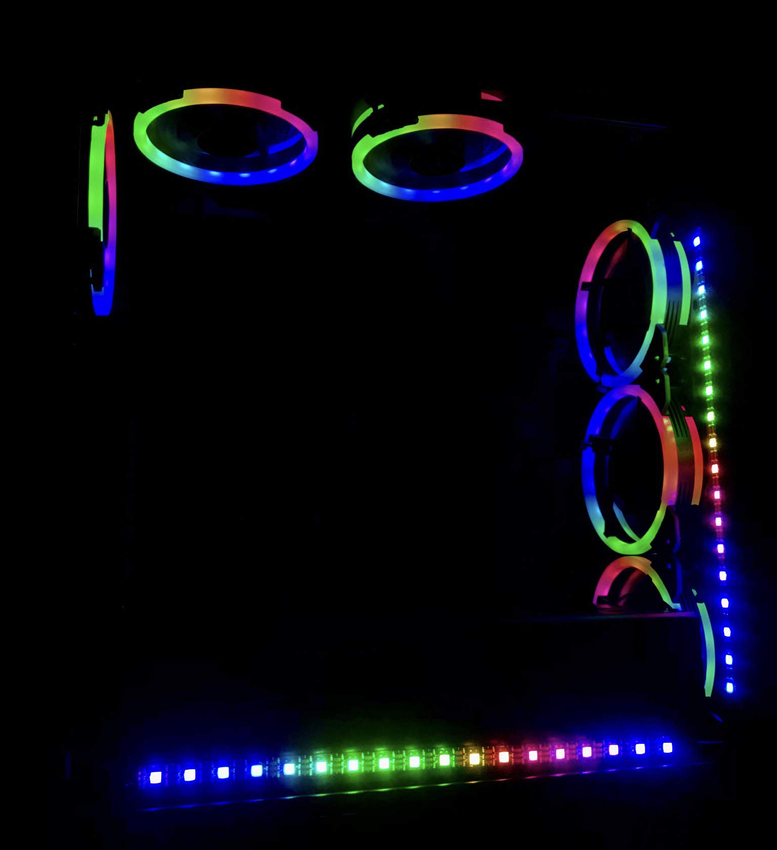 Apevia ST6P2-RGB Spectra 120mm Silent Dual Ring RGB Color Changing LED Fan with Remote Control, 16x LEDs & 8X Anti-Vibration Rubber Pads w/ 2 Magnetic LED Strips (6+2-pk)