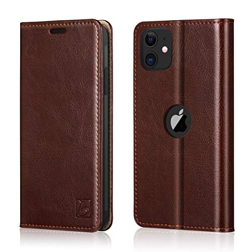 Belemay iPhone 11 Wallet Case, iPhone 11 Case, [Genuine Cowhide Leather Case] Slim Fit Folio Book Flip Cover Card Holder Slots, Kickstand Function, Cash Pockets Compatible iPhone 11 (6.1-inch), Brown