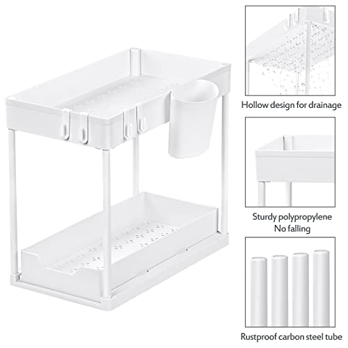 3 Pack Puricon Under Sink Organizer Pull Out Under Sink Storage, 2 Tier Multi-Purpose Sliding Under the Sink Organizer Bathroom Kitchen Sink Organizer Under Cabinet Shelf for Cleaning Supplies -White