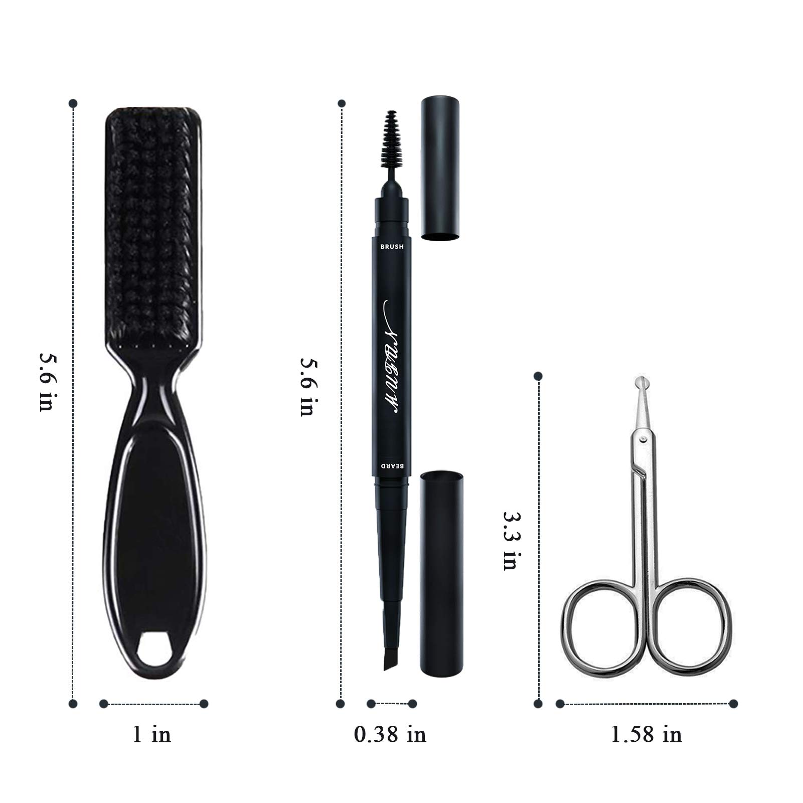 Beard Pencil Filler for Men - Water Resistance, Sweat Proof, Long Lasting & Natural Finish barber Pencil, Mustache Repair Shape, Two Pencil Replacement Tip(BLACK)
