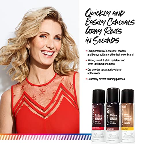 AGE beautiful Root Touch Up Hair Color Spray | Touch-Up Gray Concealer | Temporary Cover Up | Adds Volume & Covers Thinning Patches | Water, Sweat, Stain Resistant | Medium Brown | 2 Fl Oz