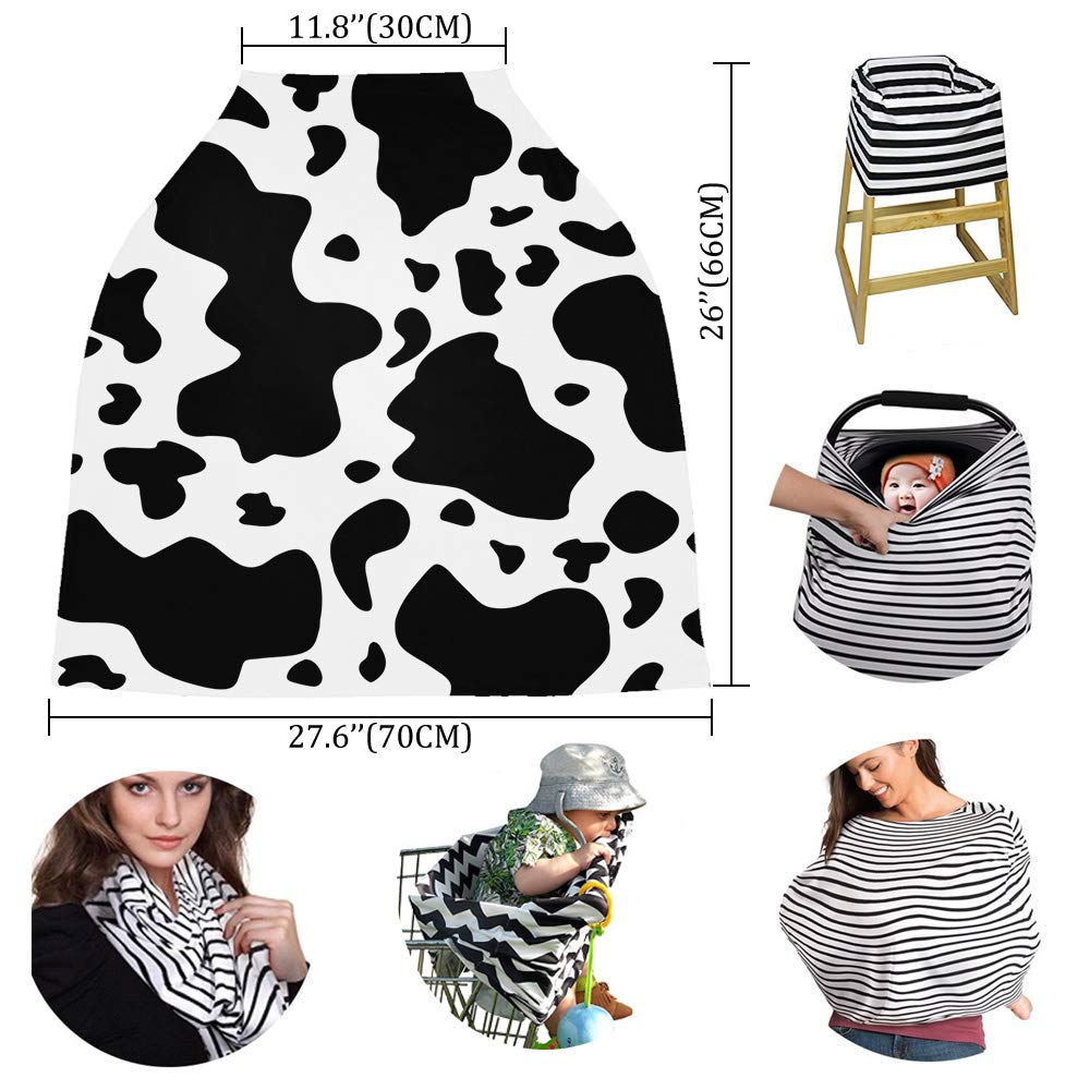 Animal Theme Baby Car Seat Covers, Nursing Cover Breastfeeding Scarf/Shawl, Infant Carseat Canopy, Stretchy Soft Breathable Multi-use Cover Ups, Black and White Cows Brindle