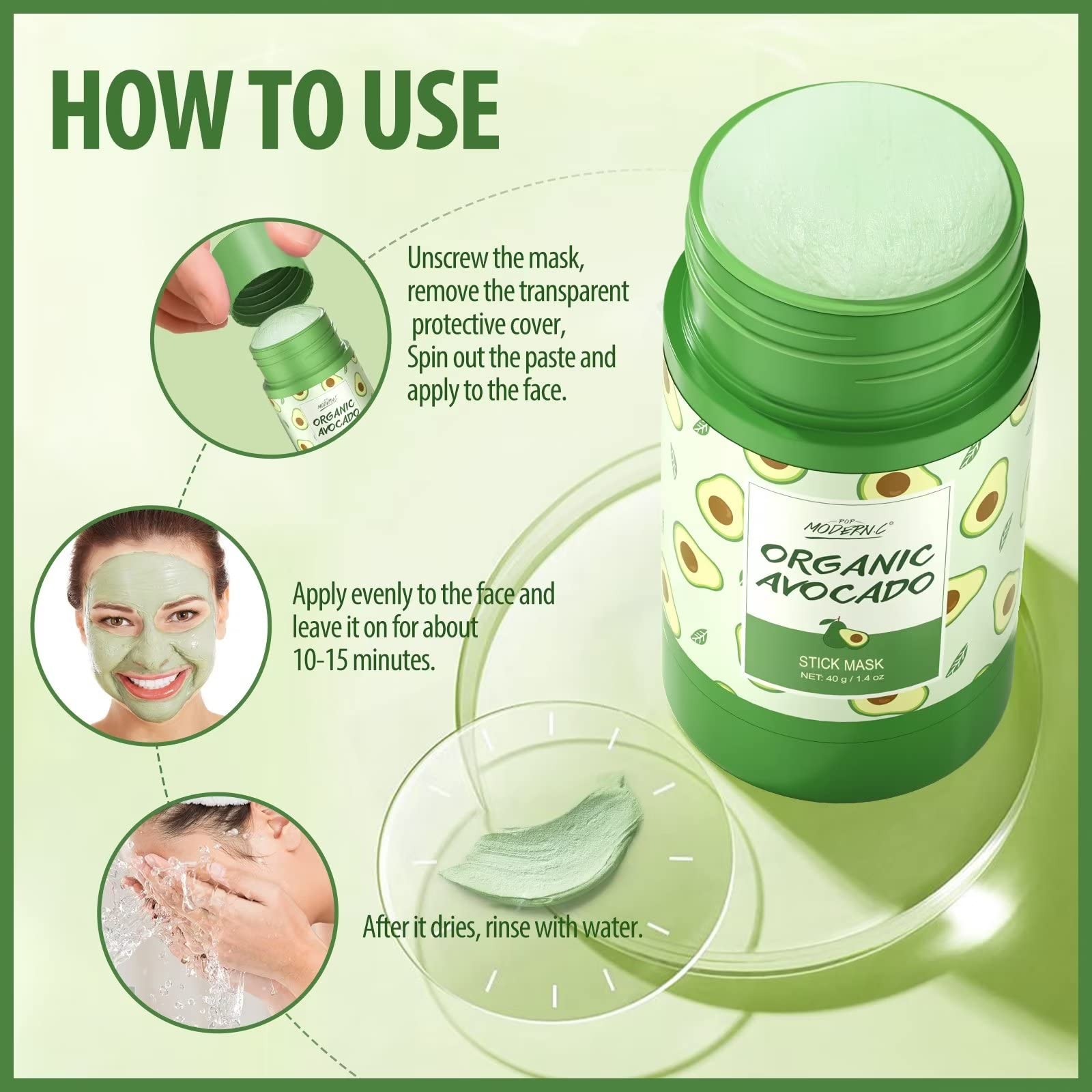 Clay Stick Mask Avocado Dead sea Mud Mask Natural Green Tea Purifying Clay Stick Mask Deep Cleansing Blackhead Remover Clay Mask Nourishing Hydration Facial Mask With Blackhead Remover Extractor Tools