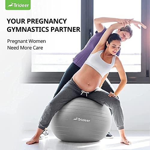 Trideer Extra Thick Yoga Ball Exercise Ball, 5 Sizes Ball Chair, Heavy Duty Swiss Ball for Balance, Stability, Pregnancy, Physical Therapy, Quick Pump Included (Gray, XL (68-75cm))