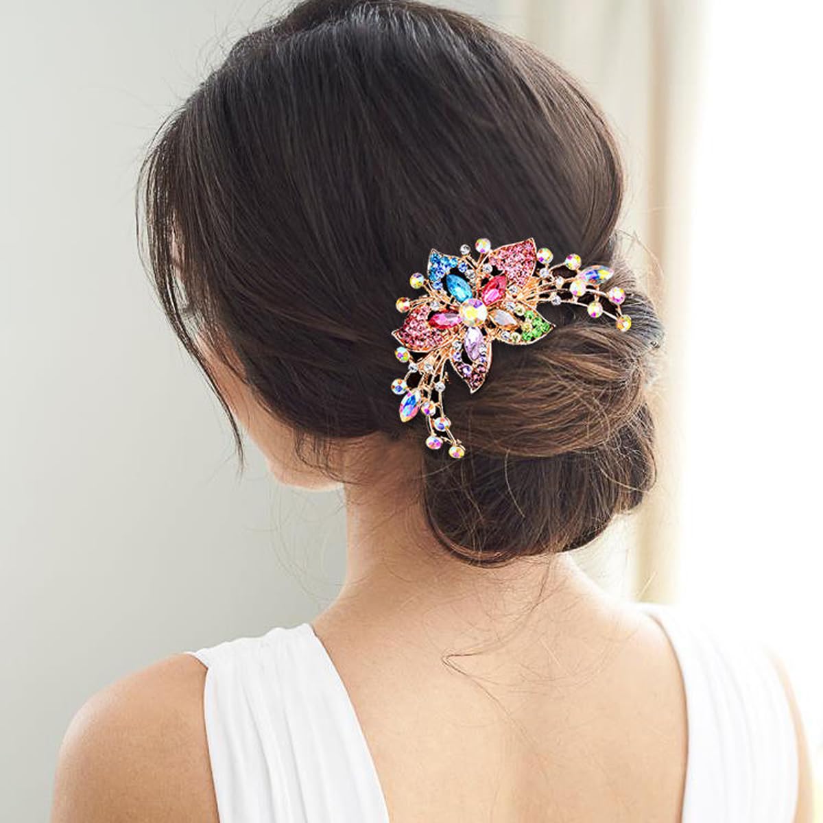 KuuGuu Flower Bridal Combs, Floral Side Combs Crystal Rhinestones Wedding Hair Accessories for Women, 4 PCS