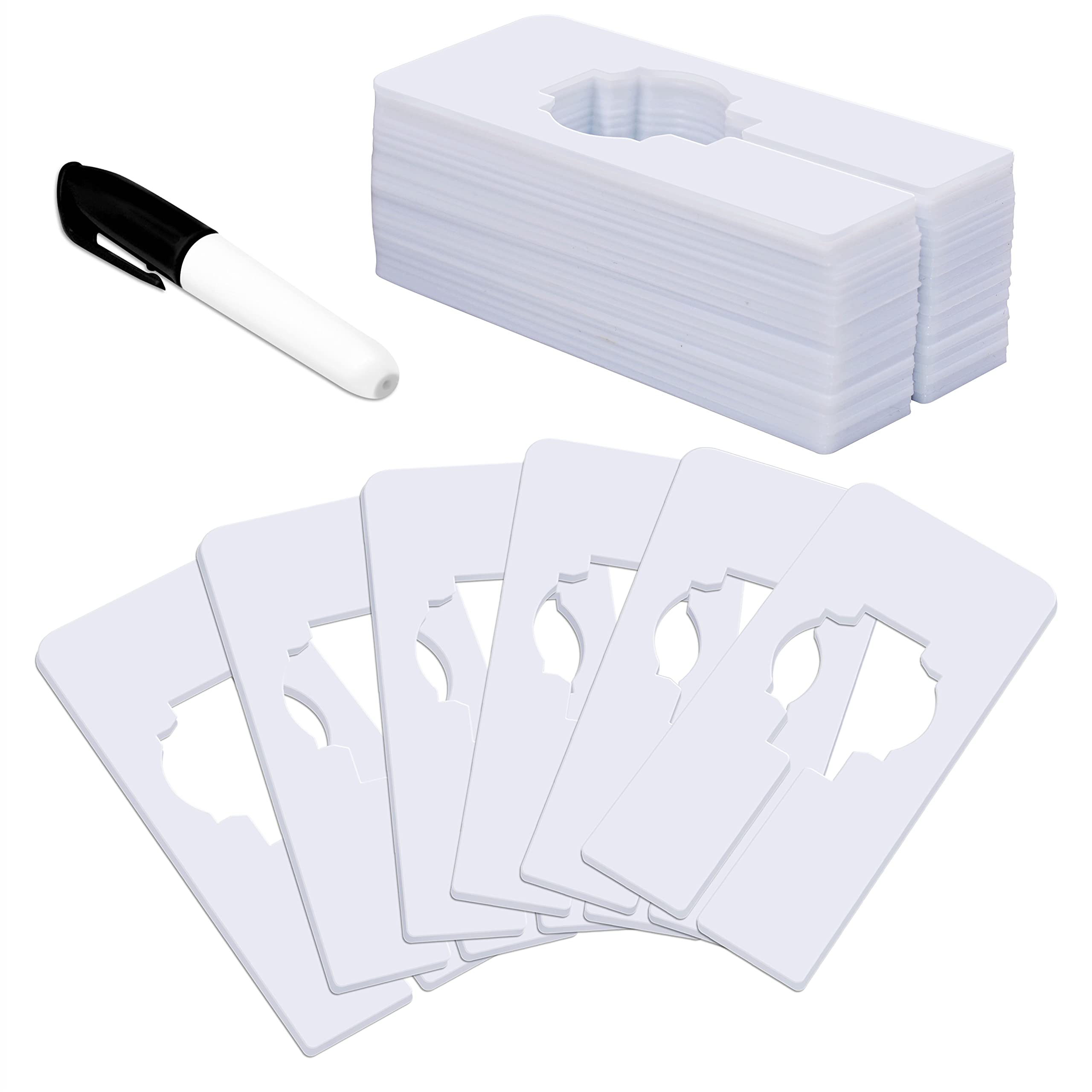 30 PCS Rectangular White Plastic Closet Dividers with a Bonus Marker, Writable and Reusable for Sorting Clothing Size, Color, Size 2” x 5.4’’(Inner Diameter 1.4”)