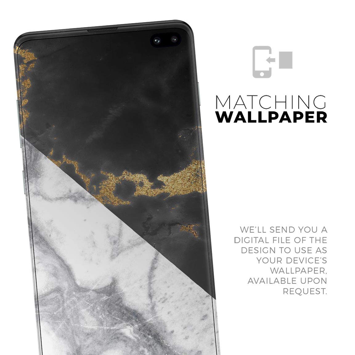 DesignSkinz White-Black Marble & Digital Gold Foil V1 2 Protective Vinyl Decal Wrap Skin Cover Compatible with The Samsung Galaxy S20 (Screen Trim & Back Glass Skin)