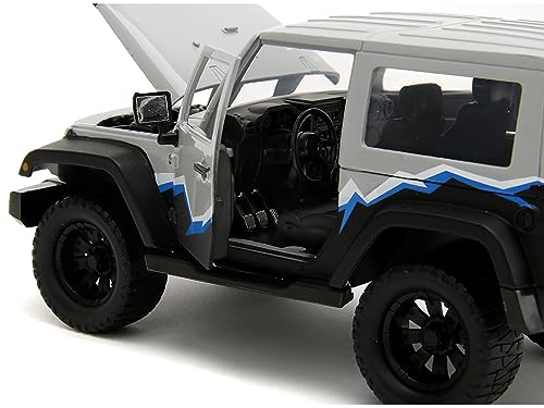 2007 Wrangler Gray and Black with Blue and White Stripes with Extra Wheels Just Trucks Series 1/24 Diecast Model Car by Jada 34194