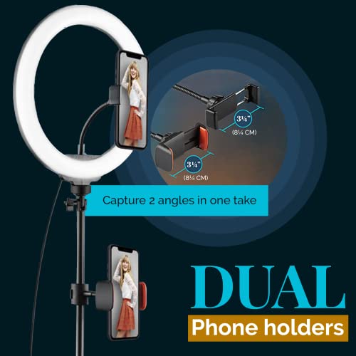 GearLight Ring Light - 10" Selfie Tripod Stand with LED Lights, Dual Phone Holders, Adjustable Height and Lighting for Recording, Makeup & Photography - Cute Room Decor Stuff & Gifts For Teen Girls