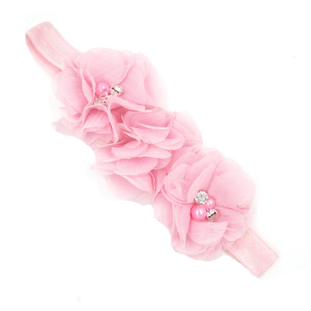 30 PCS Rhinestone Pearl Pink Chiffon Flower Sewing Fabric Appliques for Clothing, Headbands Flower, Crafts, Party Decoration, Sewing Applique