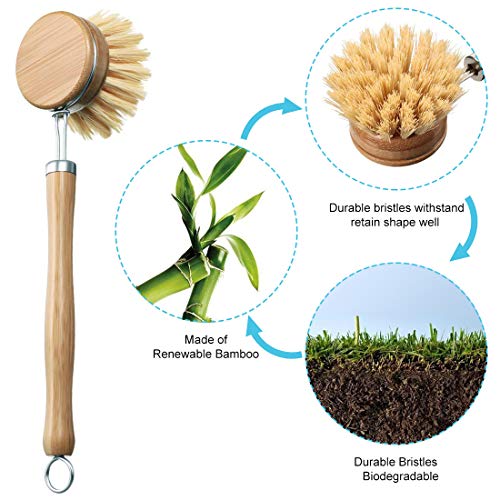 Cosumina Bamboo Kitchen Cleaning Brush Dish Cleaning Brush Long Handle Pan Pot Brush Dish Bowl Washing Cleaning Brush (5)