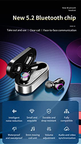 2022 TWS Wireless Bluetooth 5.2 Earhone, Touch Control Stereo Headset with Mic and LED Display, Waterproof Noise-Reduction Earbuds for Sport/Work