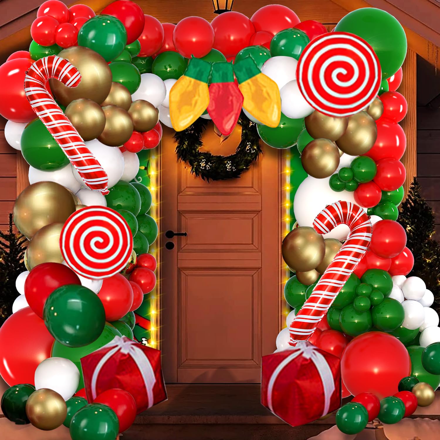 152 Pec Christmas Balloons Christmas Balloon Arch Kit , Christmas Garldand Xmas Green Red Golden White Candy Balloons Gift Box For Christmas Party Decoratives Backdrop