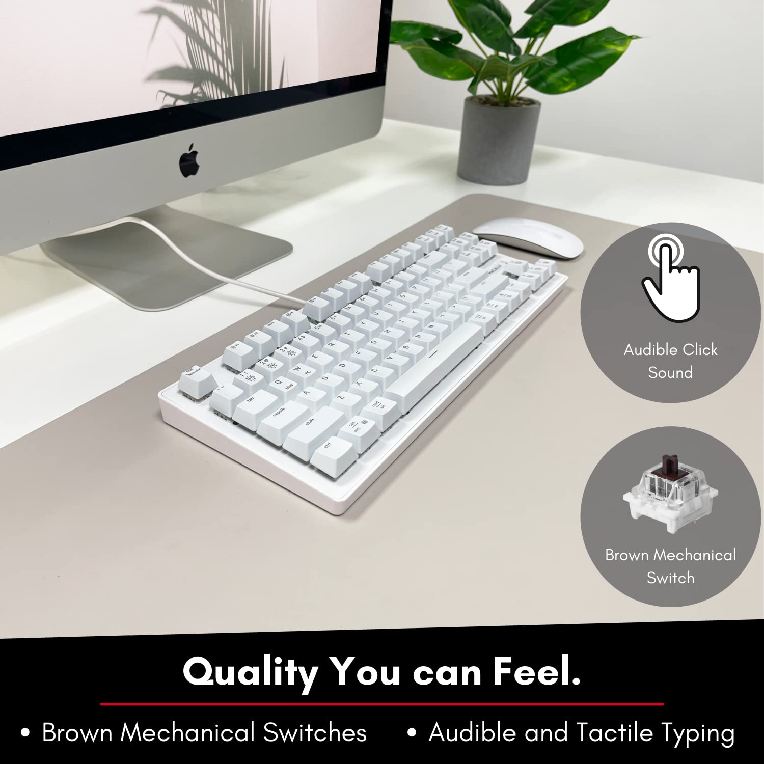 Macally Mac Mechanical Keyboard Backlit - Retro, but Modern - (Tactile/Audible Brown Switches) USB Backlit Wired Keyboard with Crisp White LEDs and Weighted Base - TKL Keyboard for Mac and PC