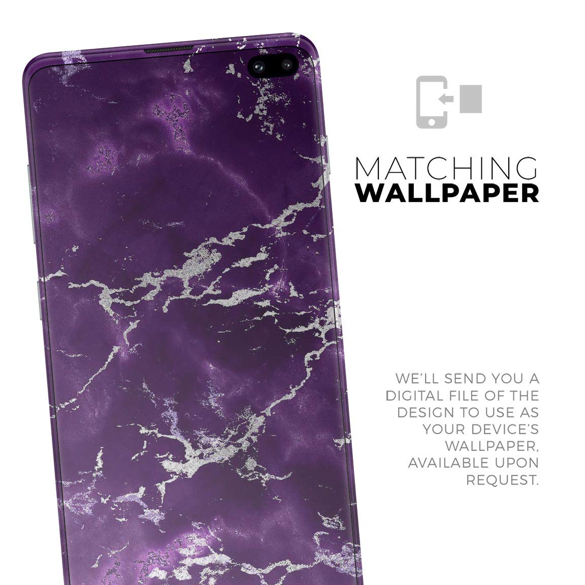 DesignSkinz Purple Marble & Digital Silver Foil V7 Protective Vinyl Decal Wrap Skin Cover Compatible with The Samsung Galaxy S20 (Screen Trim & Back Glass Skin)
