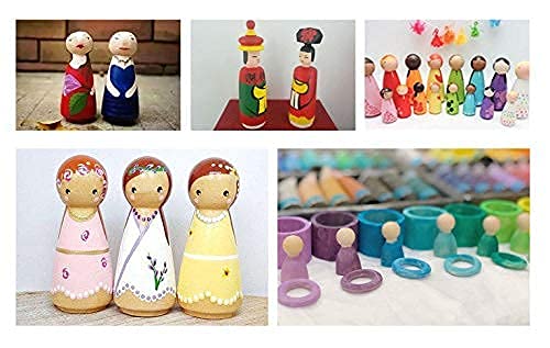 56 PCS Unfinished Natural Wooden Peg Dolls,Little Wooden peg People for Painted or Craft