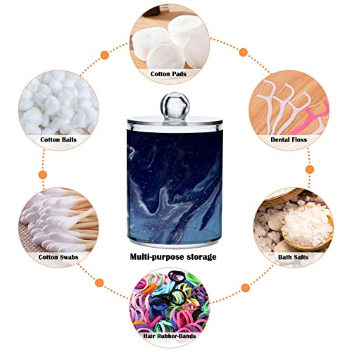 4 Pack Qtip Holder Organizer Dispenser Beautiful Navy Blue Marble Bathroom Containers Bathroom Vanity Storage Canister Apothecary Jars for Cotton Swabs/Pads/Floss