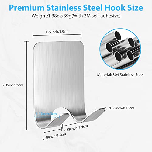 Razor Holder for Shower, 6PCS Premium Shower Razor Holder, 304 Stainless Steel Razor Holder for Shower Wall, Self Adhesive Shower Hooks for Kitchen Bathroom, Shaver Holder Hanger for Loofah Towel Robe