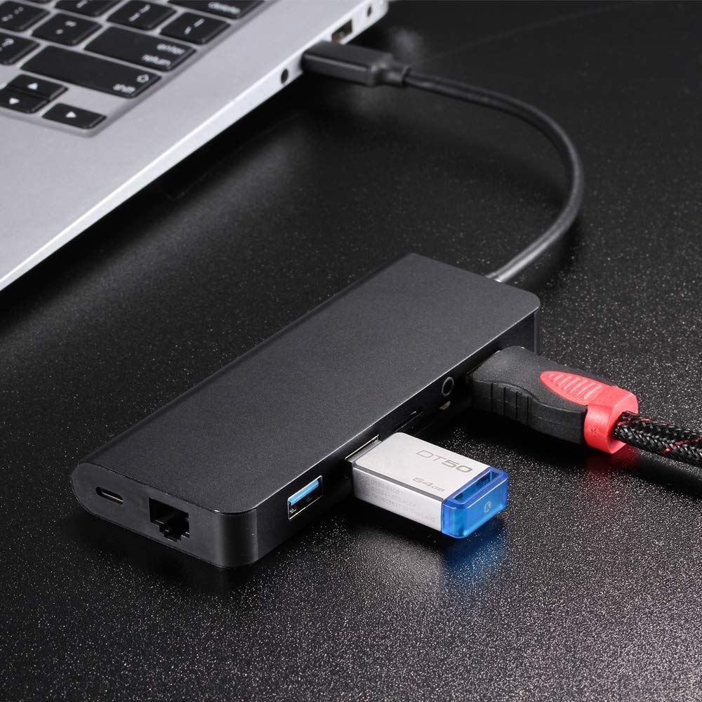 USB Hub Portable USB Hub Type-c Turn hdmi Gigabit Network Card Multi-Function Converter HDMI+RJ45+PD+Audio+USB3.02+SD+TF Eight-in-one Expansion Dock Multi-Function HUB(Silver Gray)