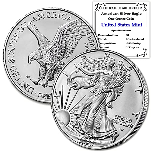 2023 Lot of (5) 1 oz American Silver Eagle Coins Brilliant Uncirculated with Certificates of Authenticity $1 BU