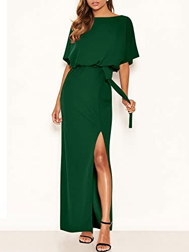 ANRABESS Women's Batwing Sleeve Tie Waist Long Dresses Formal Party Wedding Guest Side Split Maxi Dress A951-shenlv-L
