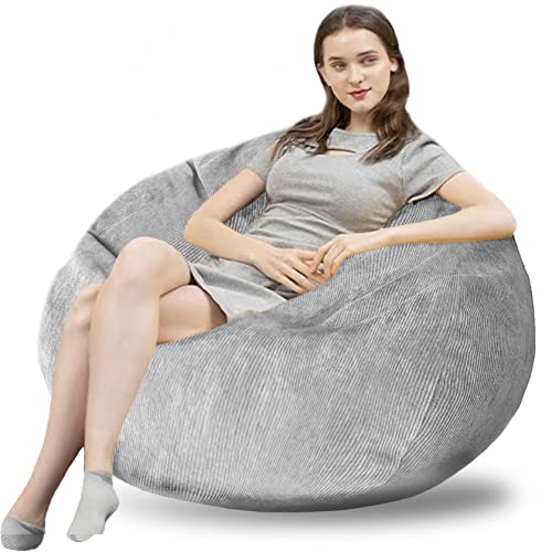 3 Ft Bean Bag Chair: Memory Foam Filled Bean Bag Chairs, Ultra Supportive Stuffed Bean Bag with Ultra Soft Corduroy Cover, Grey for Kids, Adults