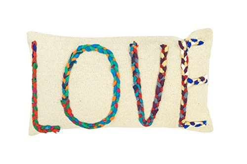 Creative Co-Op Love Chindi Appliqued Rectangle Cotton Tassel Corners Lumbar Pillow, Multicolor